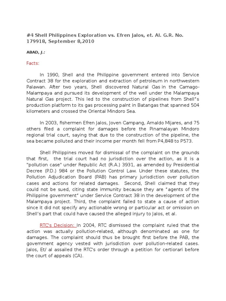 Shell Philippines Exploration Vs Jalos, Et. Al. | PDF | Lawsuit | Royal ...