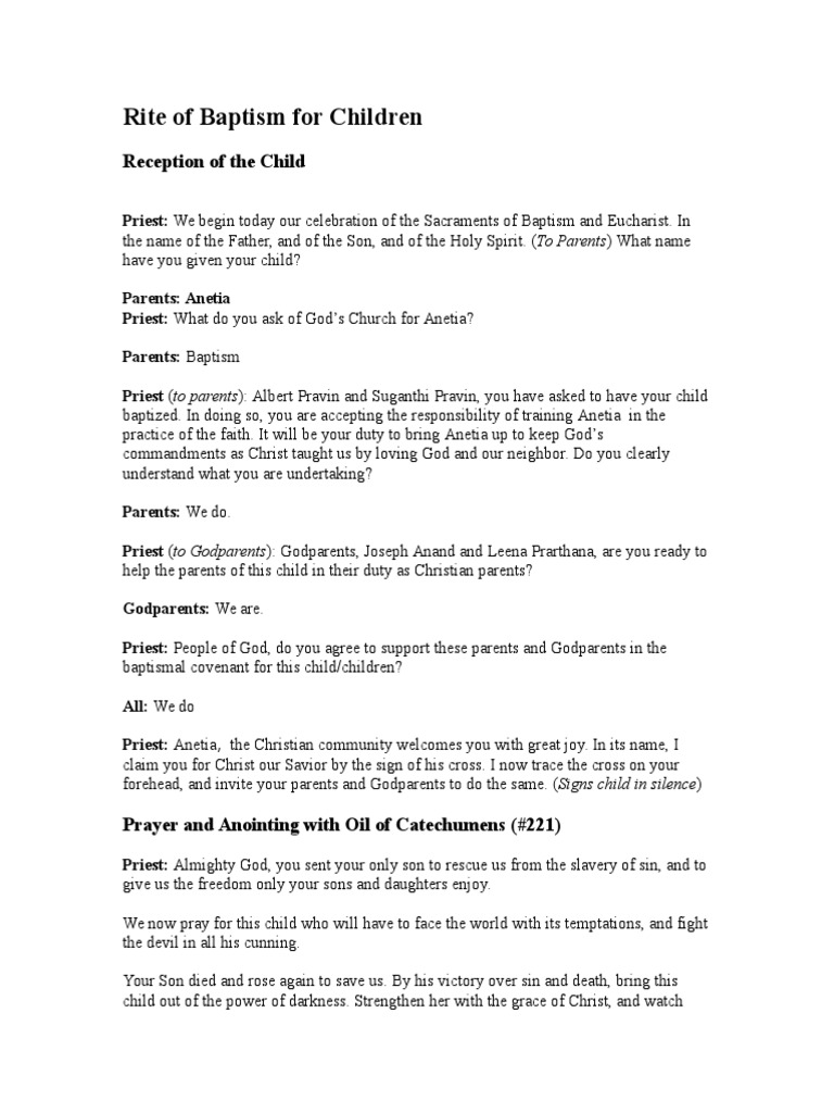 Baptism Rite Child | PDF | Baptism | Godparent