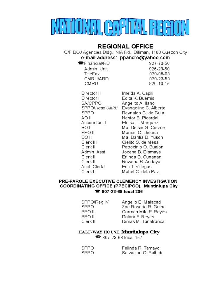 NCR Address | PDF | Manila | Probation