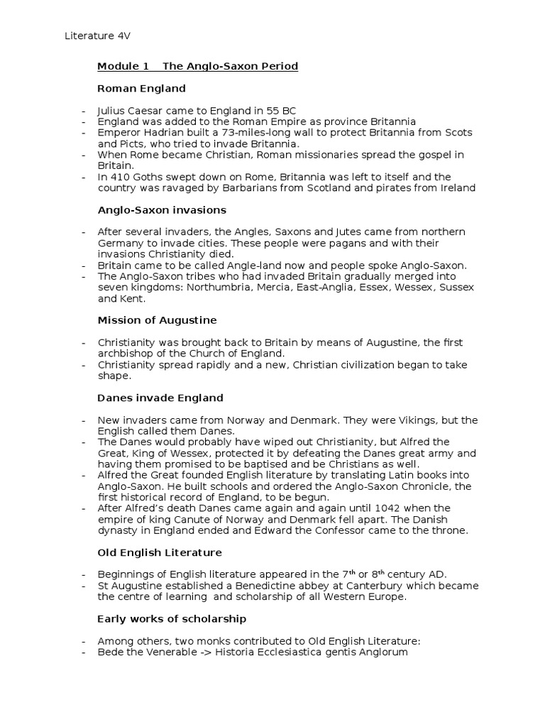 English Literature - Anglo Saxon Period | PDF | Anglo Saxons | Roman ...