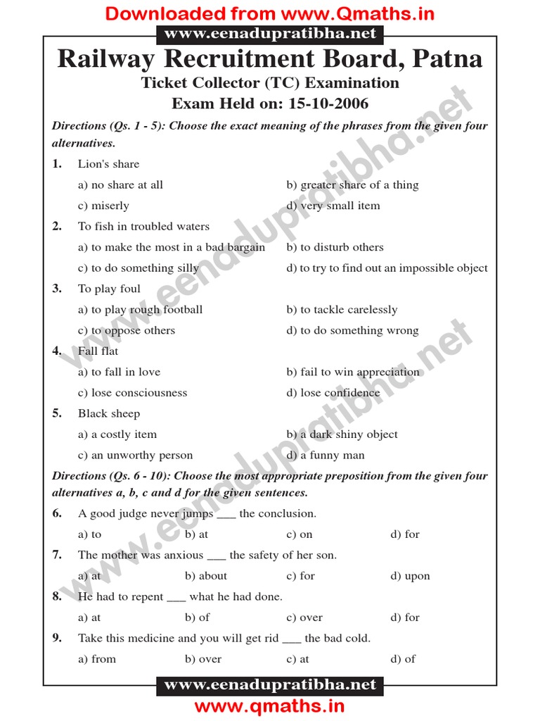 2006 RRB TC Exam | PDF | Taxes | Combustion