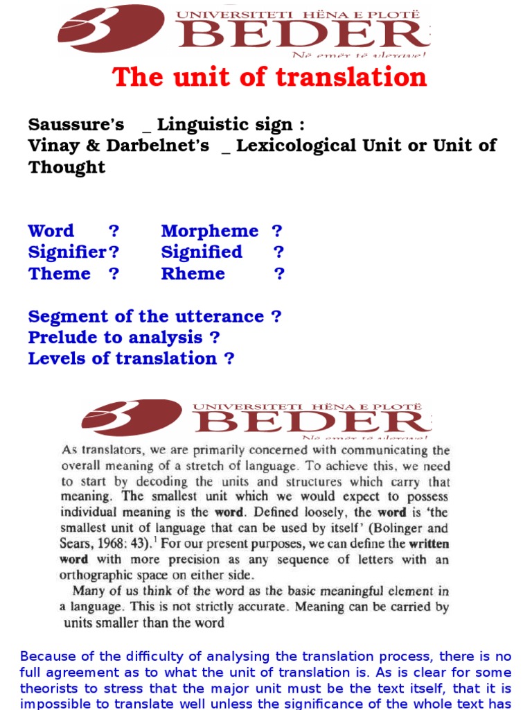 The Unit of Translation | PDF | Adjective | Word