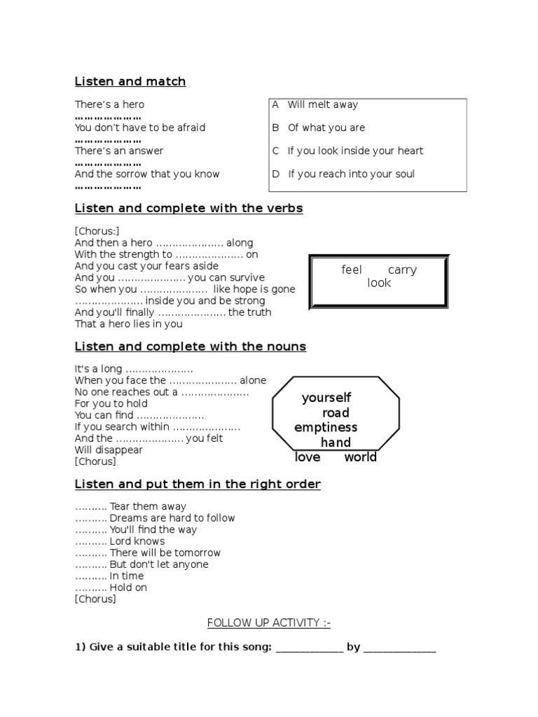 Hero Song Activity and Analysis | PDF | Language Arts & Discipline ...