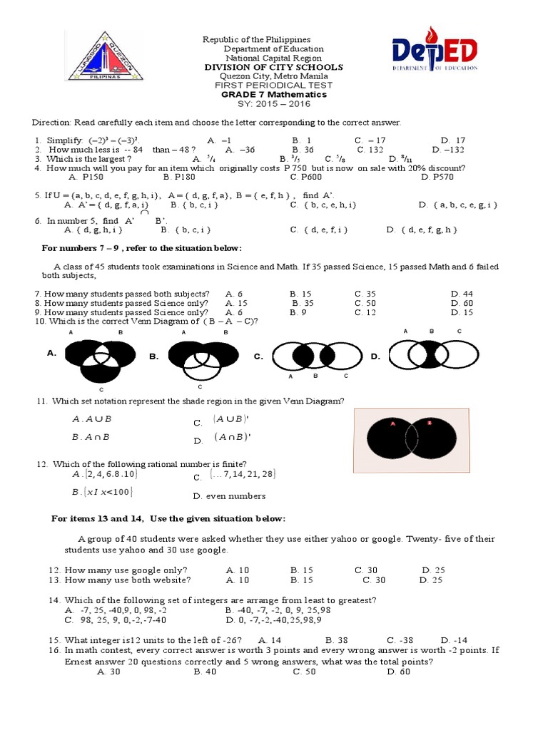 Practice Test in Grade 7 | PDF | Integer | Arithmetic