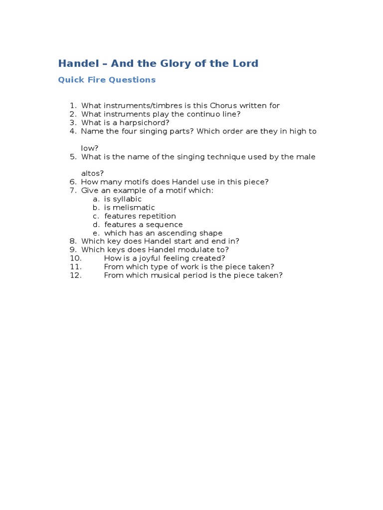 Handel's "And the Glory of the Lord" Analysis | PDF