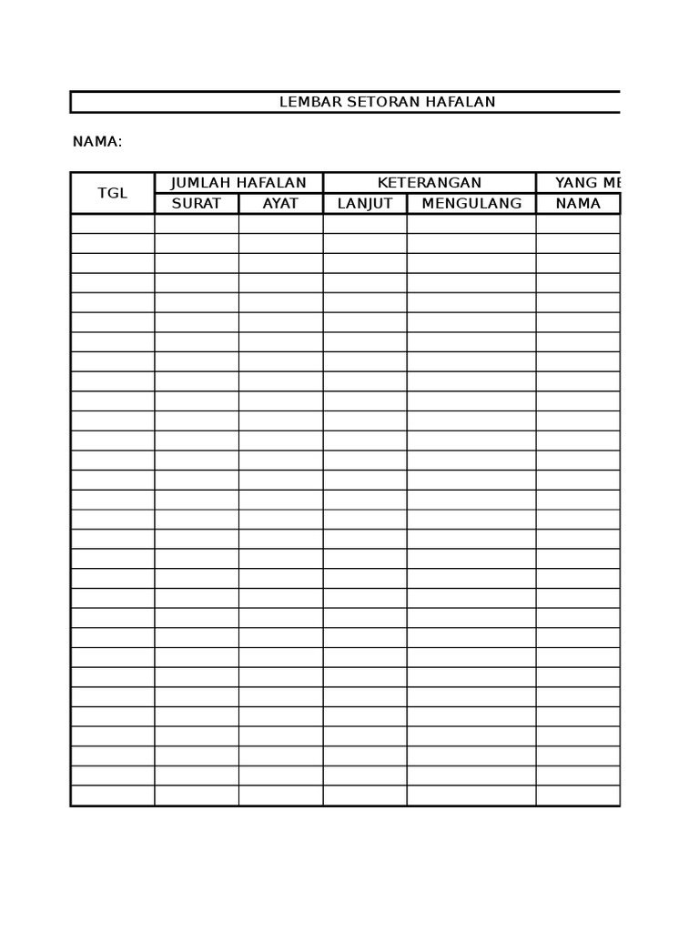 Lembar Setoran Hafalan | PDF