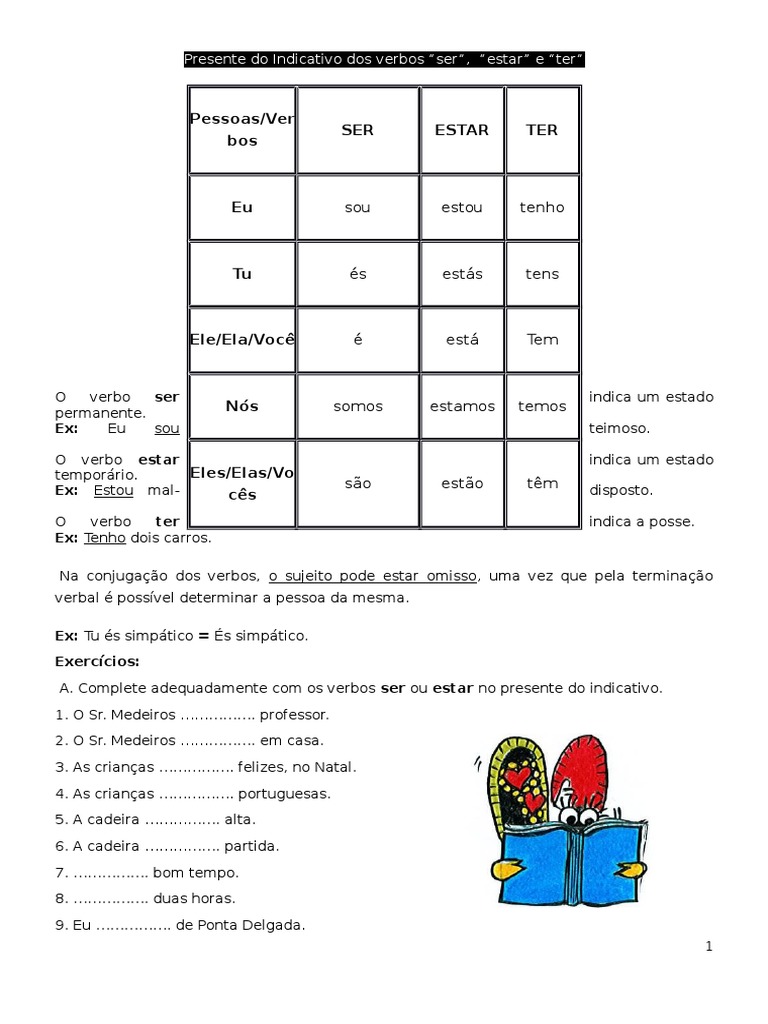 Verbos "Ser", "Estar" e "Ter" no Presente | PDF | Artes Linguísticas e ...