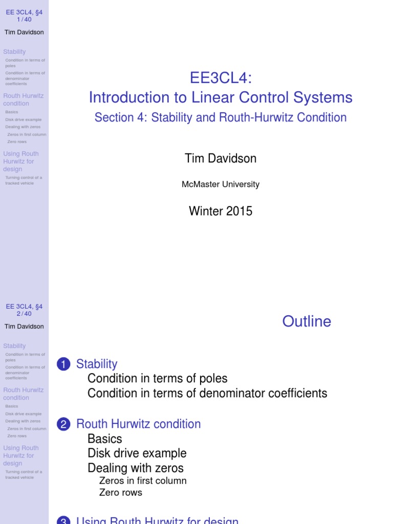 Routh Hurwitz Handout Pdf Stability Theory Zero Of A Function