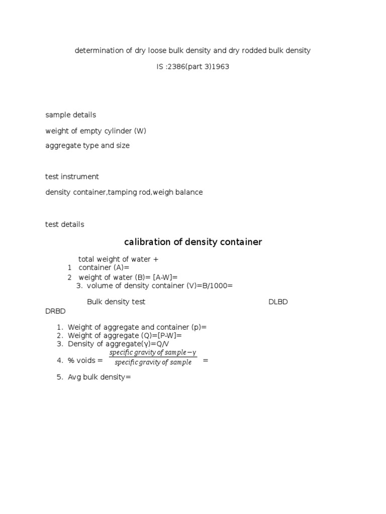 Determination of Dry Loose Bulk Density and Dry Rodded Bulk Density ...