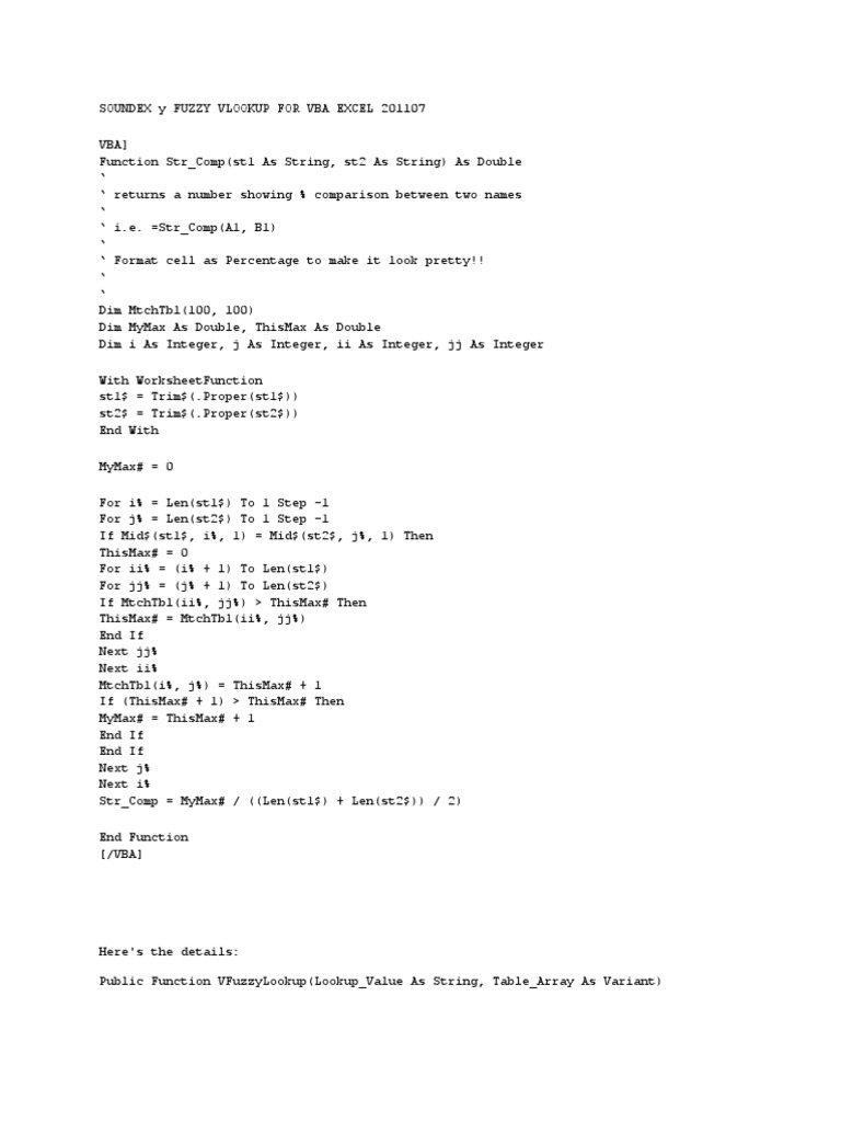 Soundex and Fuzzy VLookup in VBA Excel | PDF | String (Computer Science ...