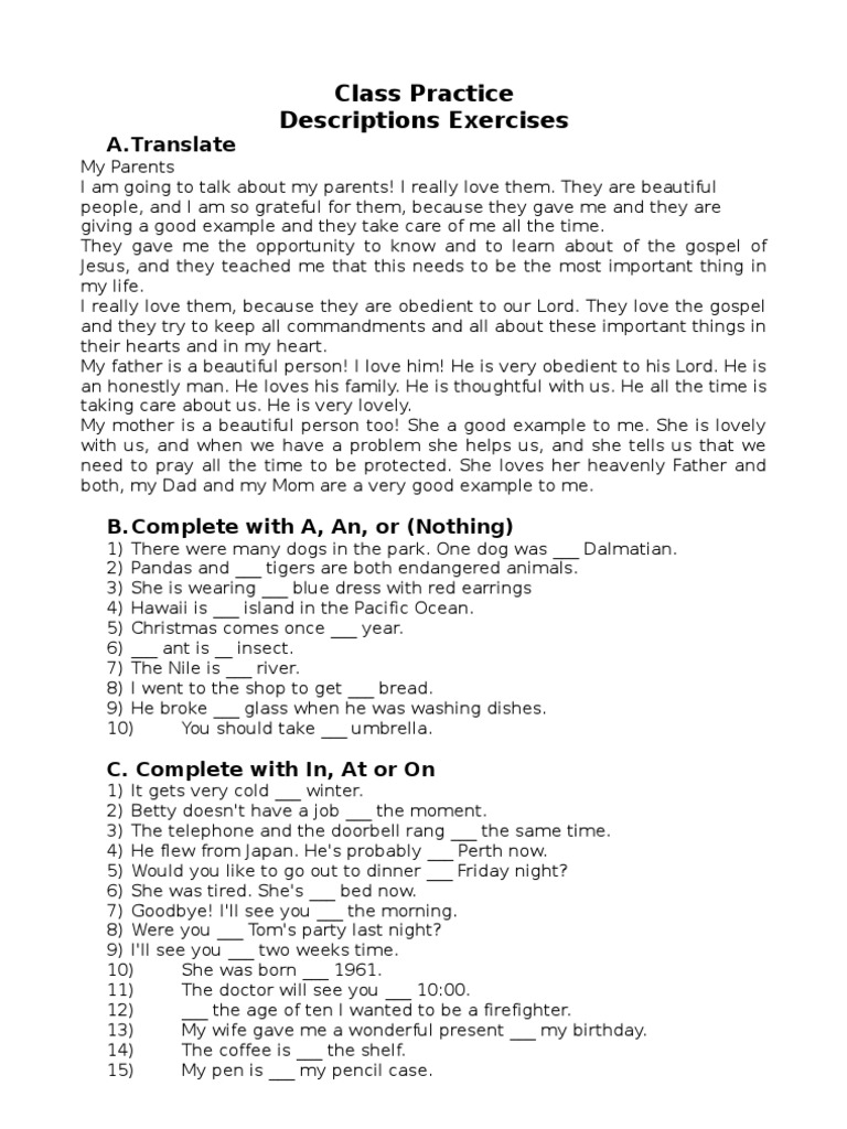 Practica Ingles Basico 1 | PDF