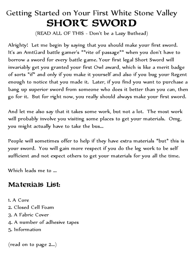Build Your First AmtGard Short Sword | PDF | Role Playing Games | Hazards