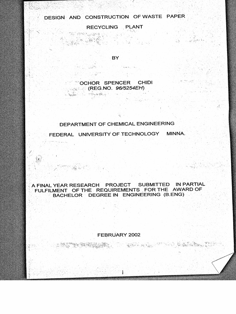 Design and Construction of Waste Paper' Recycling Plant | PDF | Pulp ...