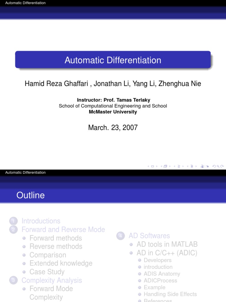 Automatic Differentiation: Hamid Reza Ghaffari, Jonathan Li, Yang Li ...