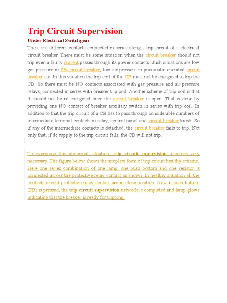 Trip Circuit Supervision | PDF | Relay | Power (Physics)