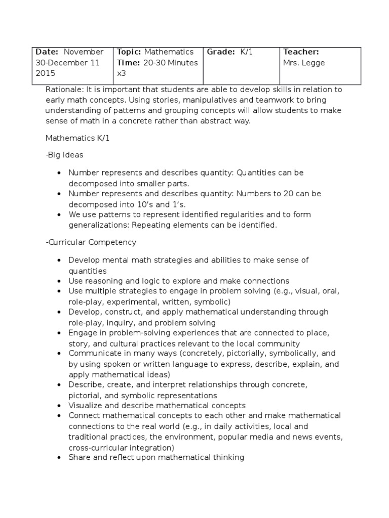 Early Math Concepts for K/1 Students | PDF | Concept | Teaching Mathematics