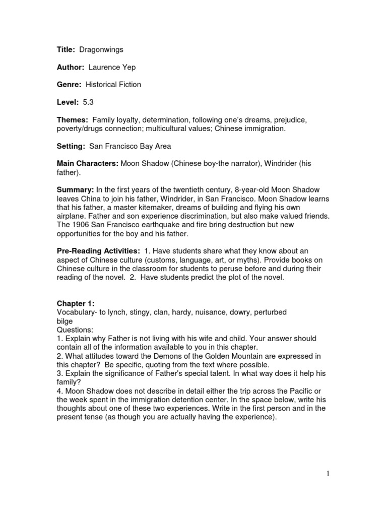 Dragonwings: Themes and Summaries | PDF