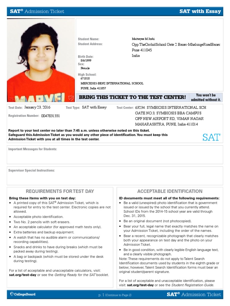 SAT Admission Ticket SAT With Essay SAT Admission Ticket SAT With Essay ...