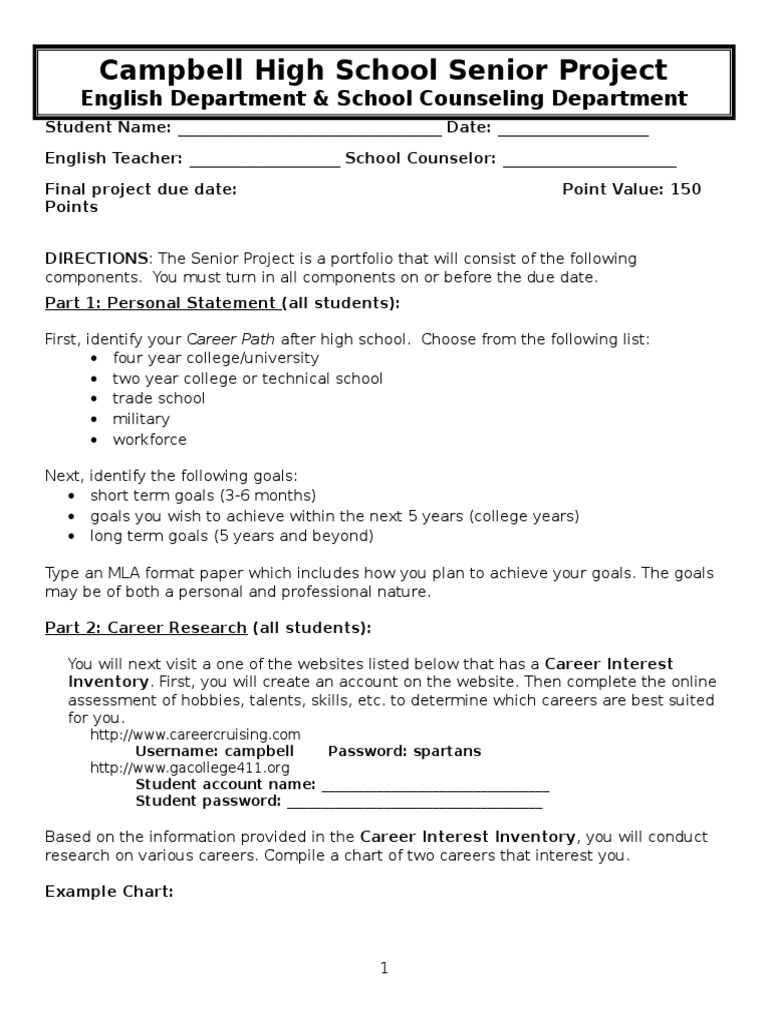 Campbell High School Senior Project Guide | PDF | Student Financial Aid ...