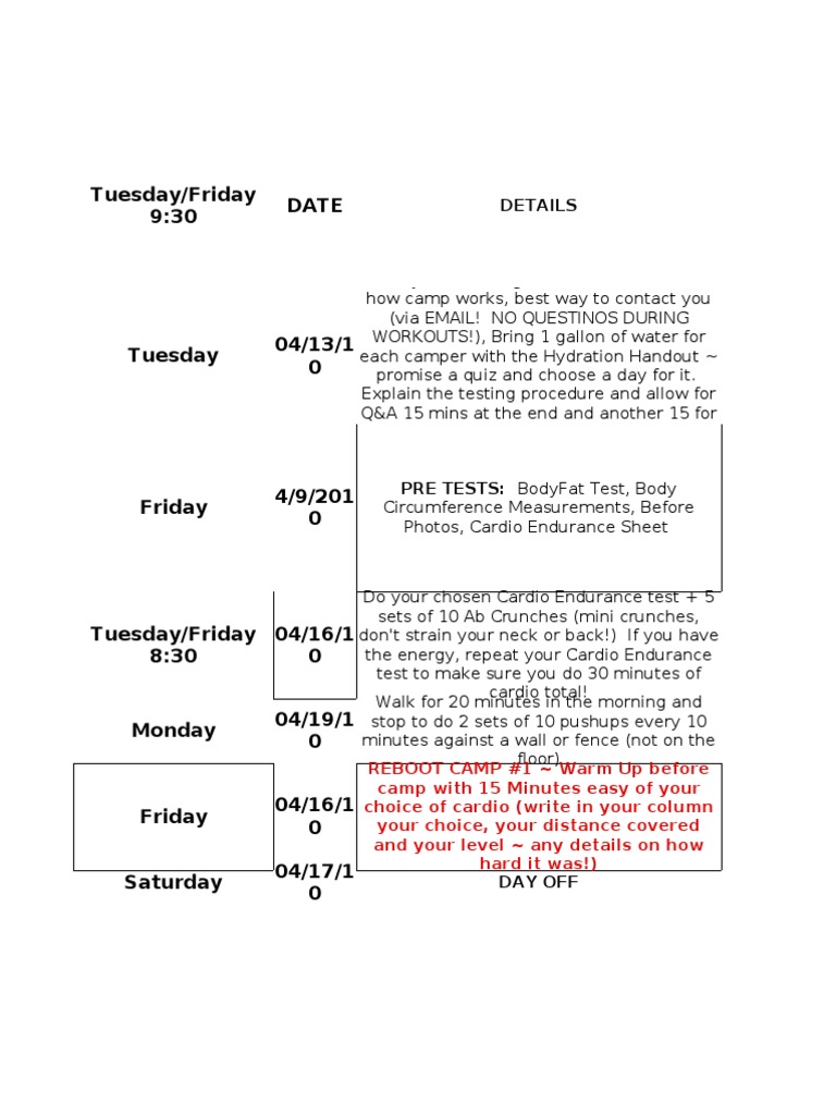 Reboot Workout Spring 2010 | PDF | Aerobic Exercise | Self Care