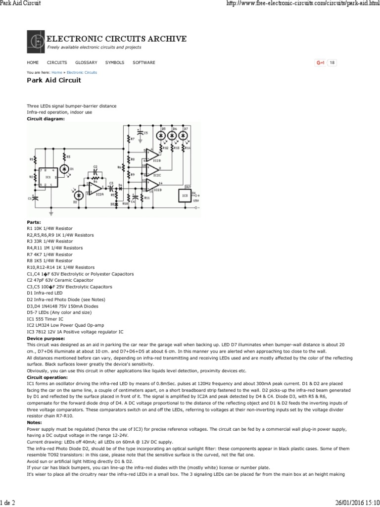 Electronic Circuits Archive: Park Aid Circuit | PDF | Power Supply ...