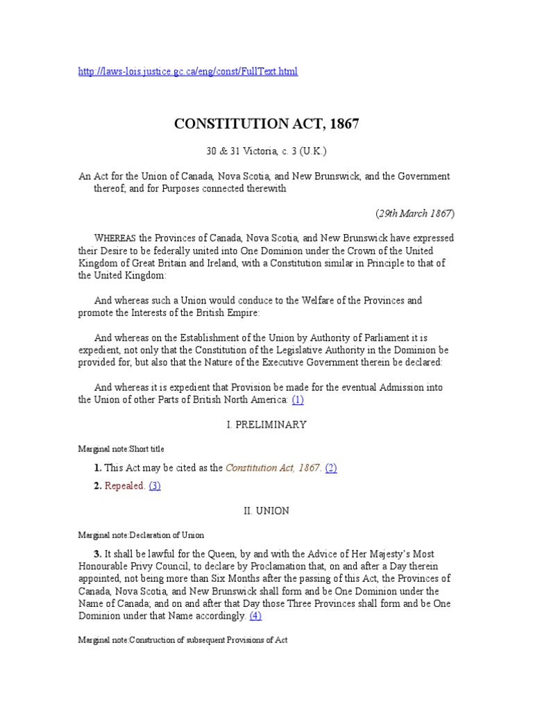 Constitution Act, 1867 | Provinces And Territories Of Canada | Royal Assent