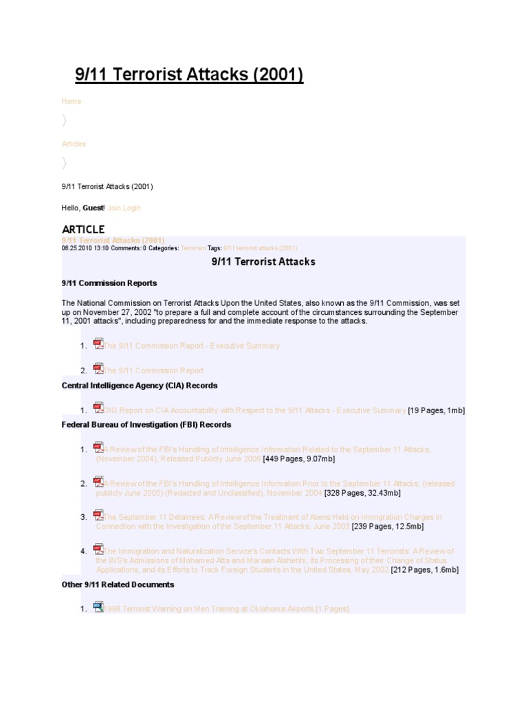 9-11 Terrorist Attacks | PDF