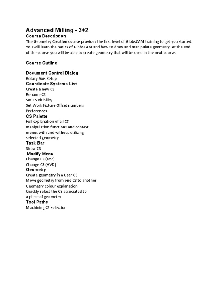 GibbsCAM 3D Milling Training Guide | PDF | Machining | 3 D Computer ...