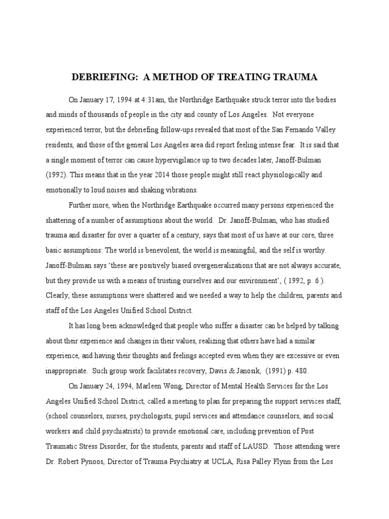 Debriefing: A Method of Treating Trauma | PDF | Psychological Trauma ...