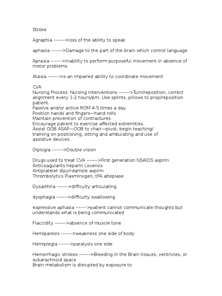 Simple study notes for nursing - stroke | Stroke | Neurological Disorders