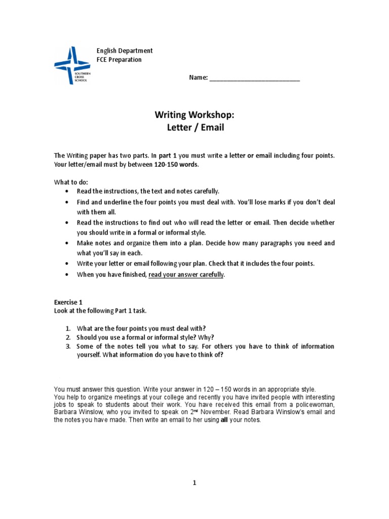 FCE Email Writing Workshop Guide | PDF | Verb