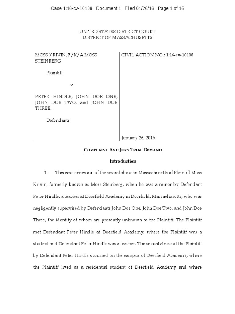 Moss Krivin v. Peter Hindle Complaint | PDF | Intentional Infliction Of ...