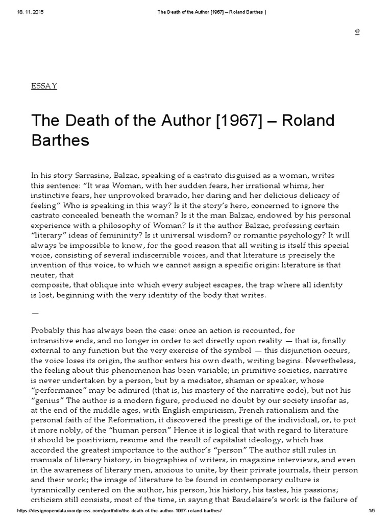 The Death of the Author [1967] – Roland Barthes | Philosophical Science ...