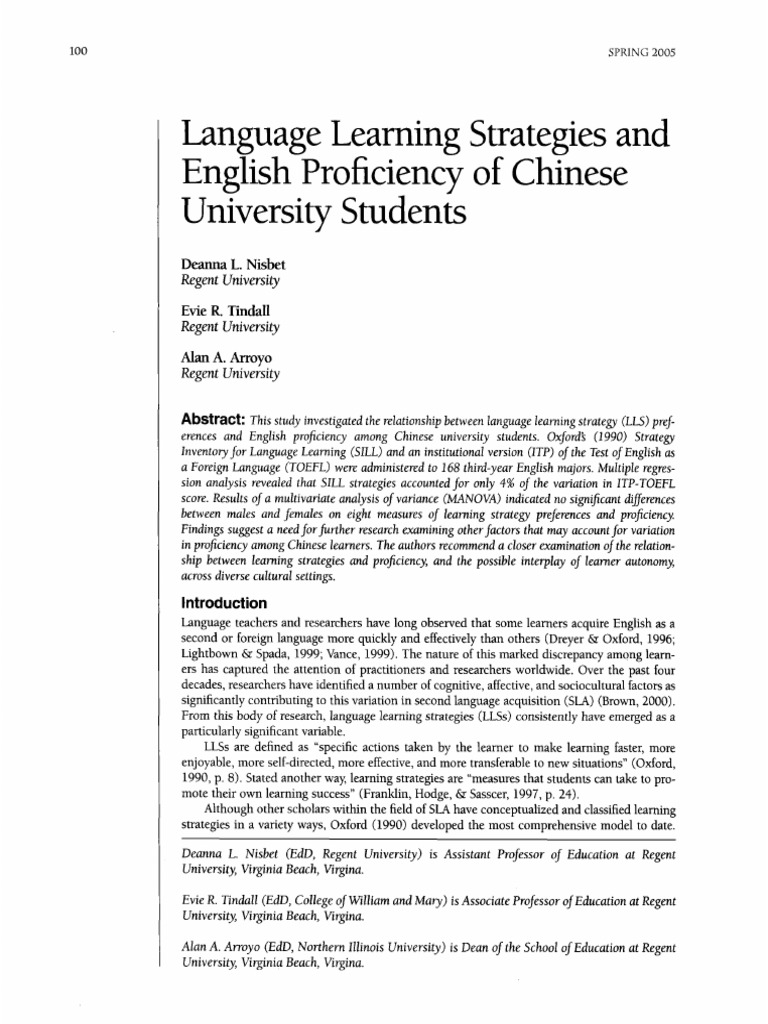 Language Learning Strategies in China | PDF | Regression Analysis ...