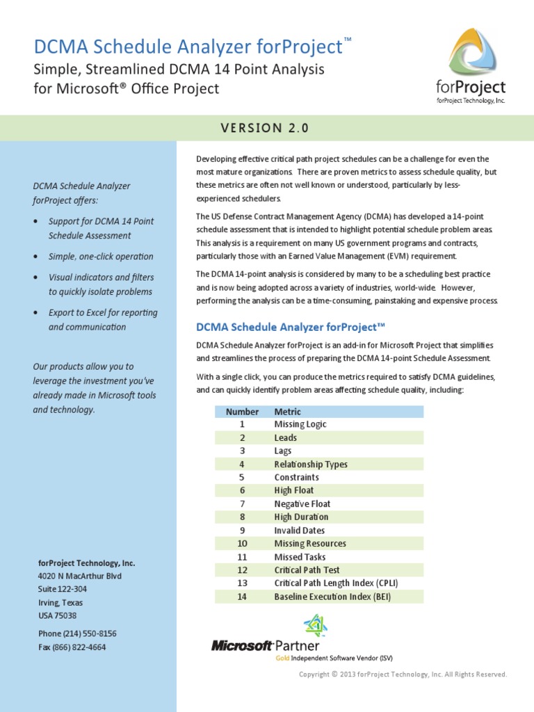 Dcma Schedule Analyzer Forproject: Simple, Streamlined Dcma 14 Point ...