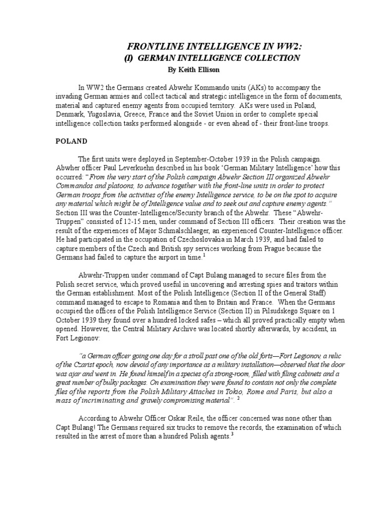 Abwehr Kommando: Front-Line Intelligence | PDF | Espionage | Operation ...