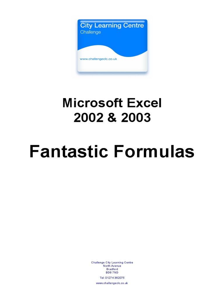 Microsoft Excel 2002 & 2003: Fantastic Formulas | PDF | Parameter (Computer Programming ...