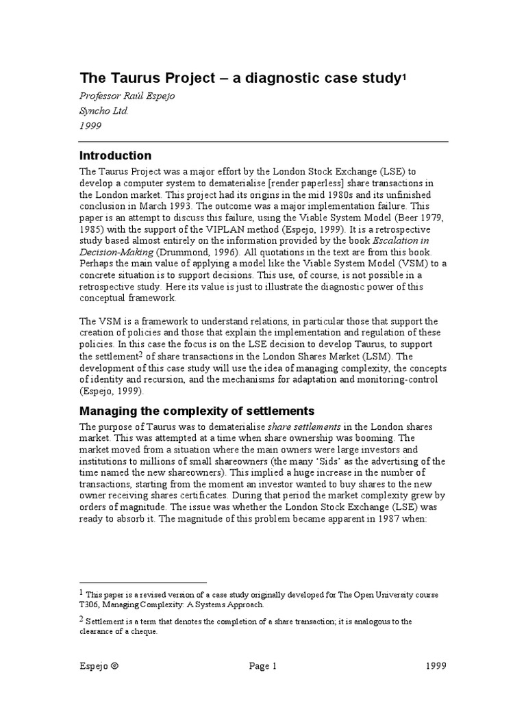 Taurus Case Study | PDF | London Stock Exchange | Stock Market