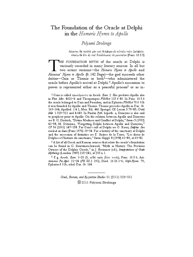 The Foundation of The Oracle at Delphi in The Homeric Hymn To Apollo ...