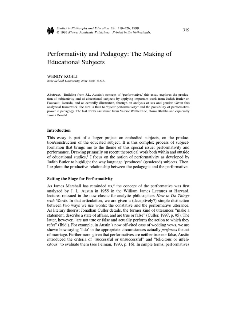 Performativity and Pedagogy: The Making of Educational Subjects | PDF ...