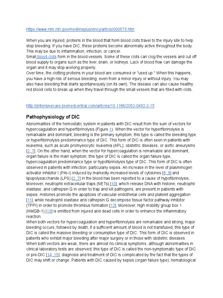 Pathophysiology of DIC | PDF | Bleeding | Clinical Medicine