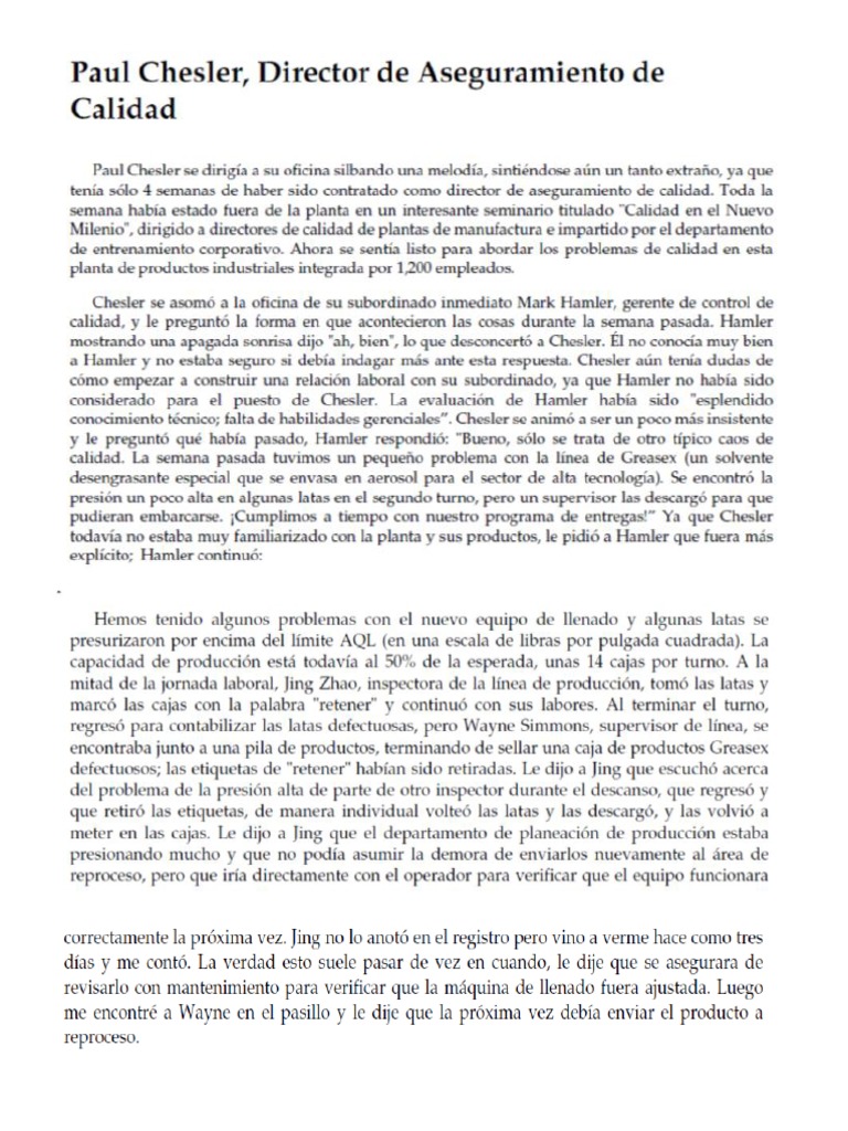 Enunciado Caso Paul Chesler Director Aseguramiento de Calidad PDF | PDF