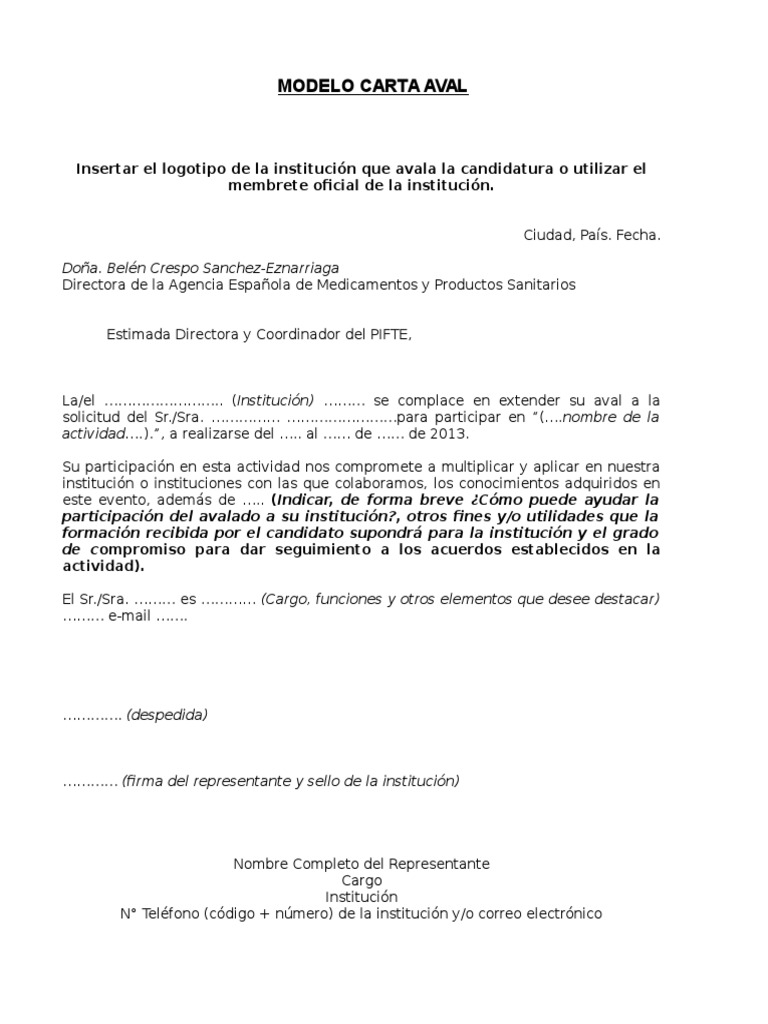 Modelo Carta Aval | PDF | Negocios | Finanzas y dinero