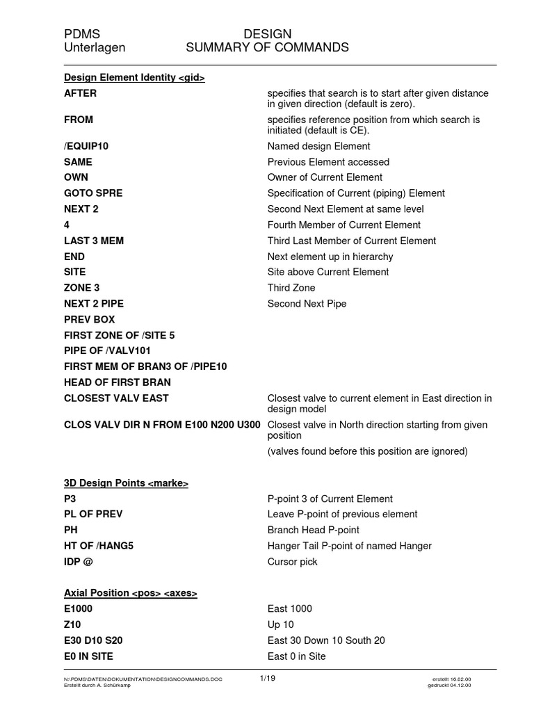PDMS Commands Design PDF | PDF | Blue | Foot (Unit)