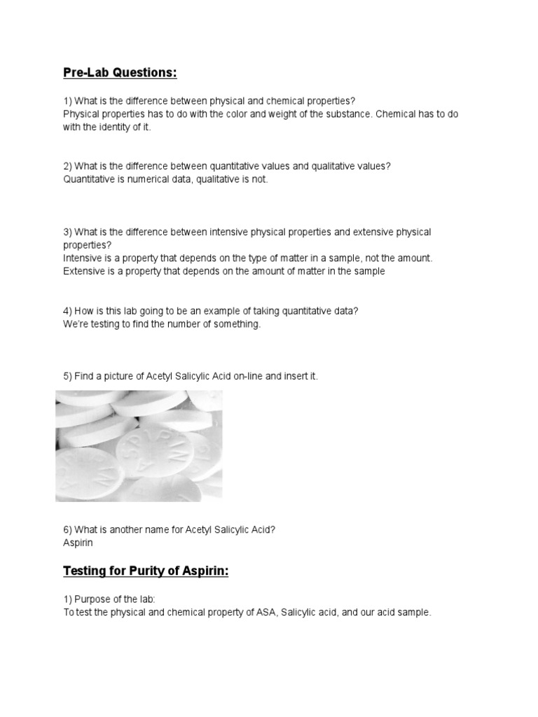 Testing Purity of Aspirin Lab Guide | PDF | Chemical Polarity | Chemistry