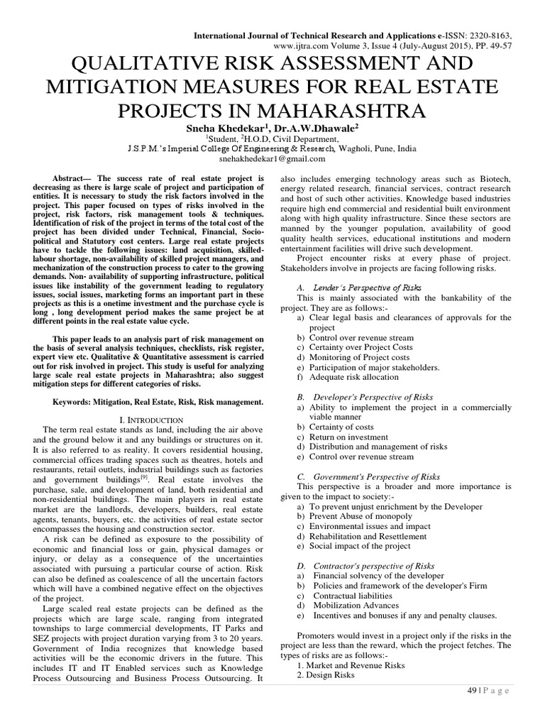 Qualitative Risk Assessment and Mitigation Measures For Real Estate ...
