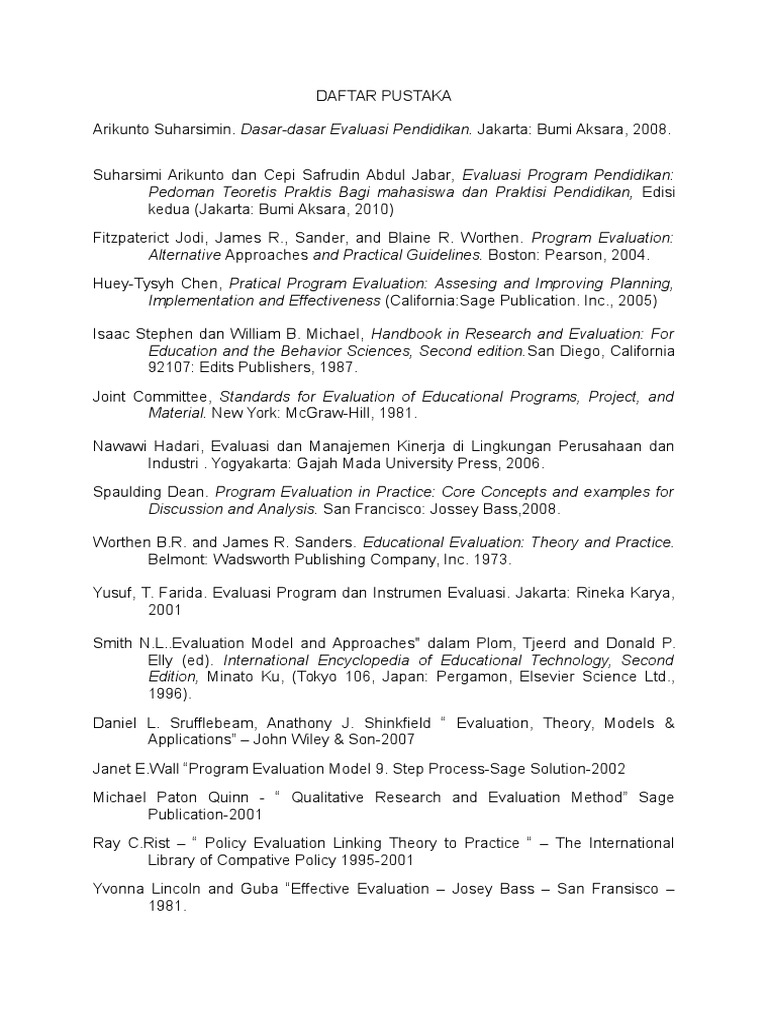 Daftar Pustaka Evaluasi Program | PDF | Program Evaluation | Publishing
