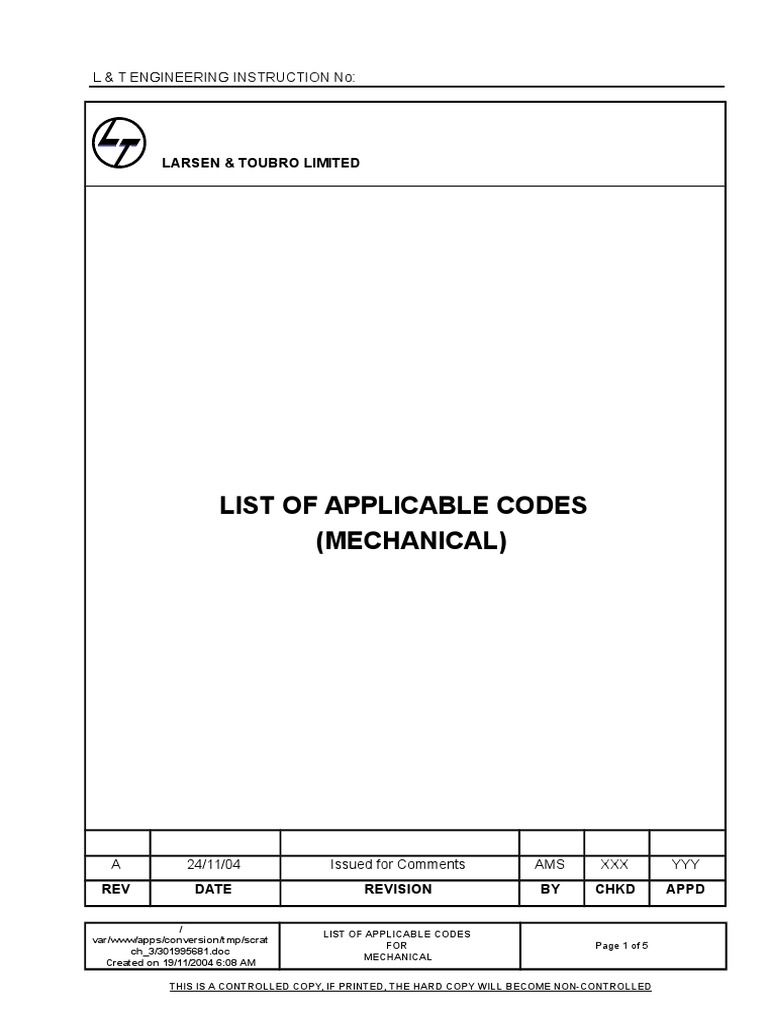 List of Codes & Standards - Mechanical | Download Free PDF | Pipe ...