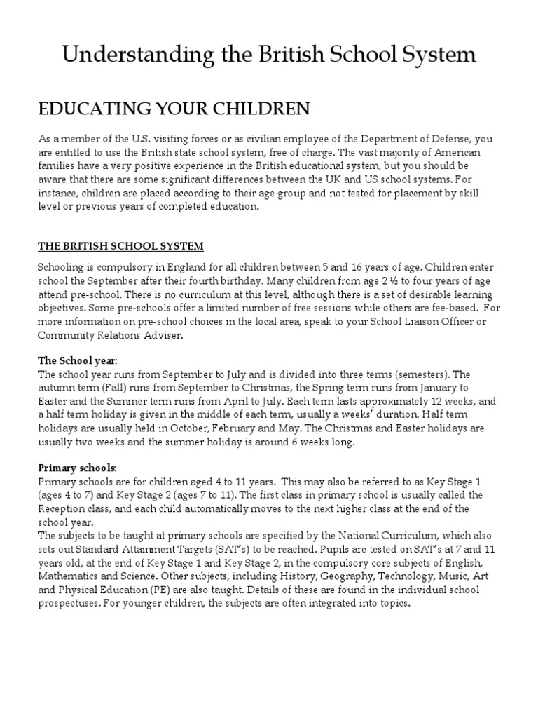 The British School System | PDF