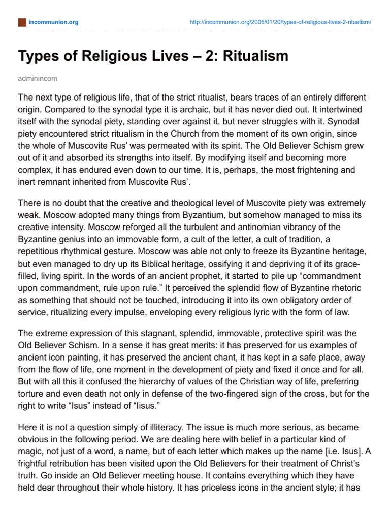 Types of Religious Lives 2 Ritualism | PDF | Eastern Orthodox Church ...